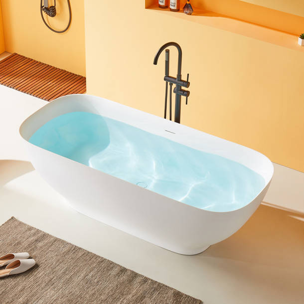 SJ STAR&JANE 63'' x 29'' Freestanding Soaking Solid Surface Bathtub in White | Wayfair